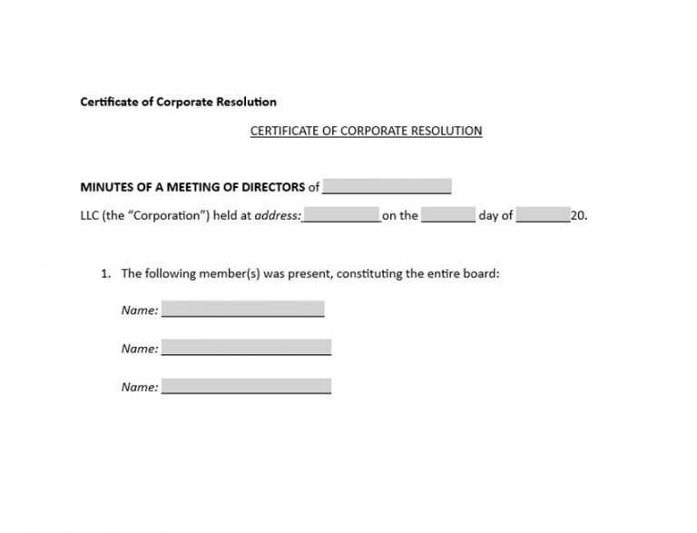 Certificate Of Corporate Resolution – Savage Legal Formations